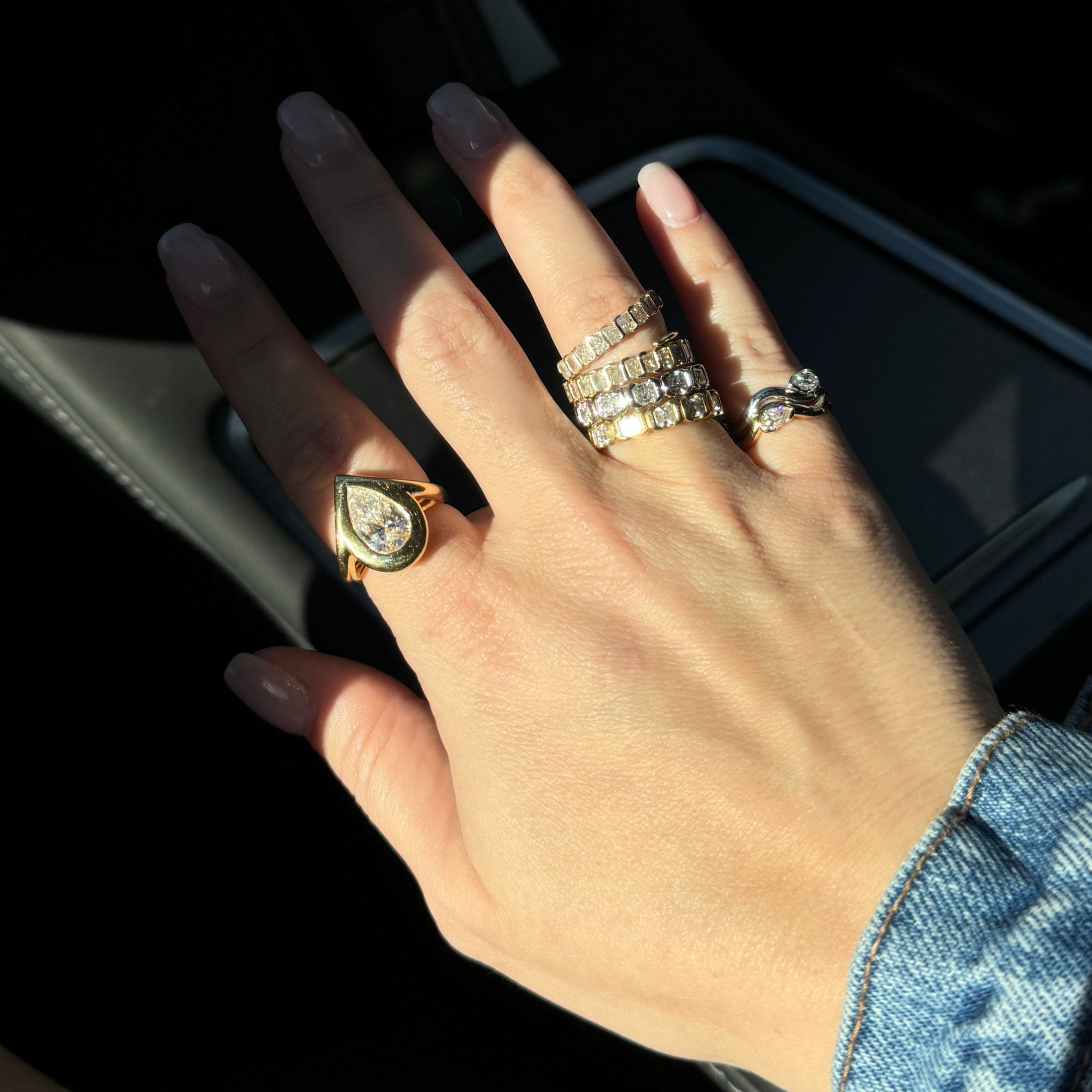 SETTE Jewelry | Half Bezel Radiant Open Ring | Asymmetrical 18K Gold Design